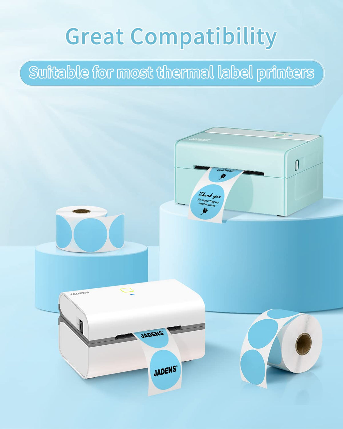 JADENS 2inch Self-Adhesive Label Circle Sticker Label Blue Color