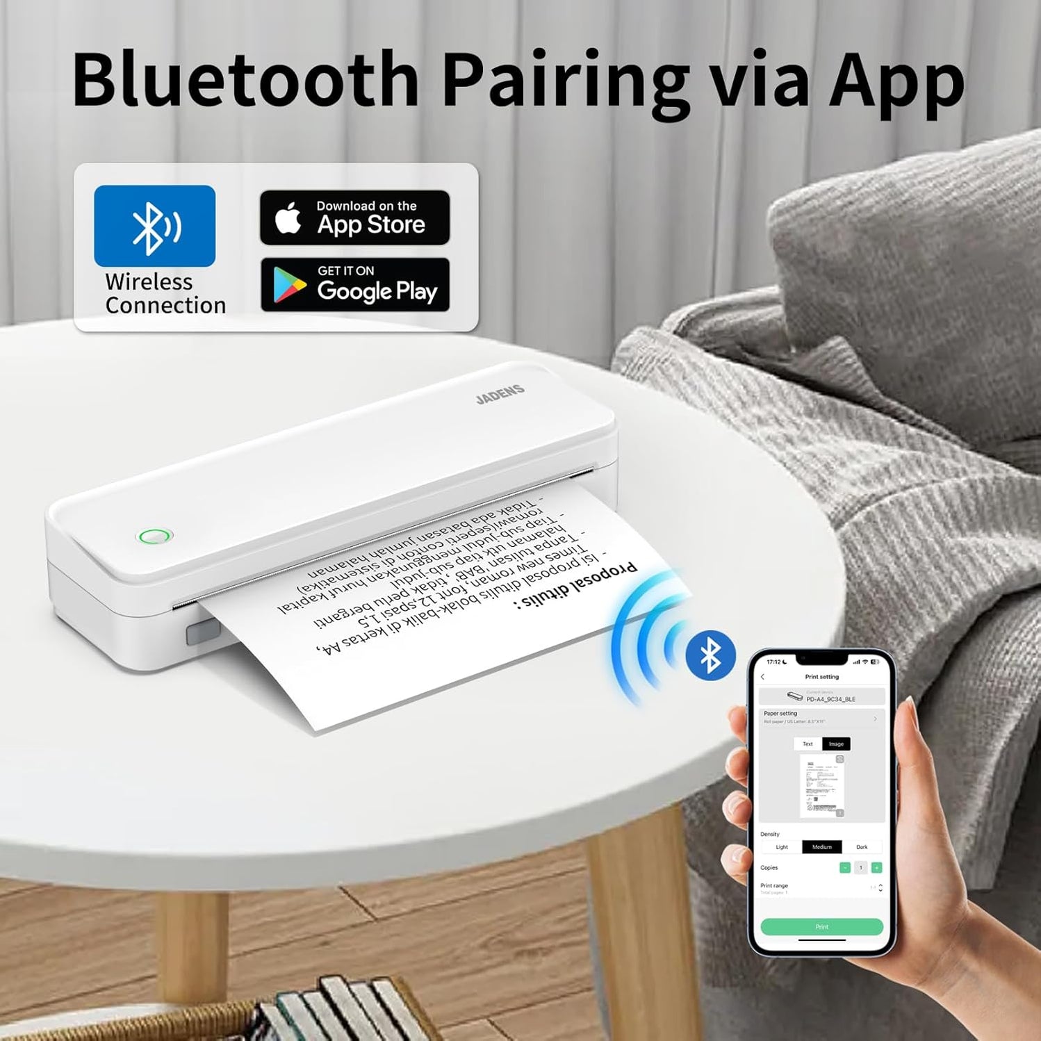 JADENS PD-A4 Pro 300DPI Wireless Thermal Portable Printer