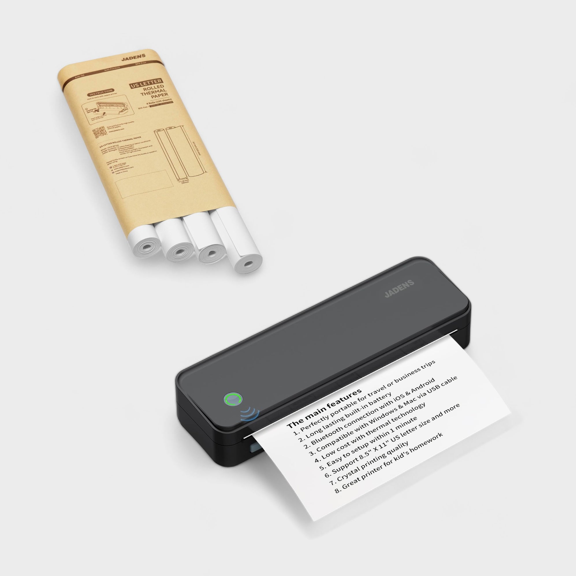 JADENS Bluetooth Portable Printer - Support Letter Size Paper