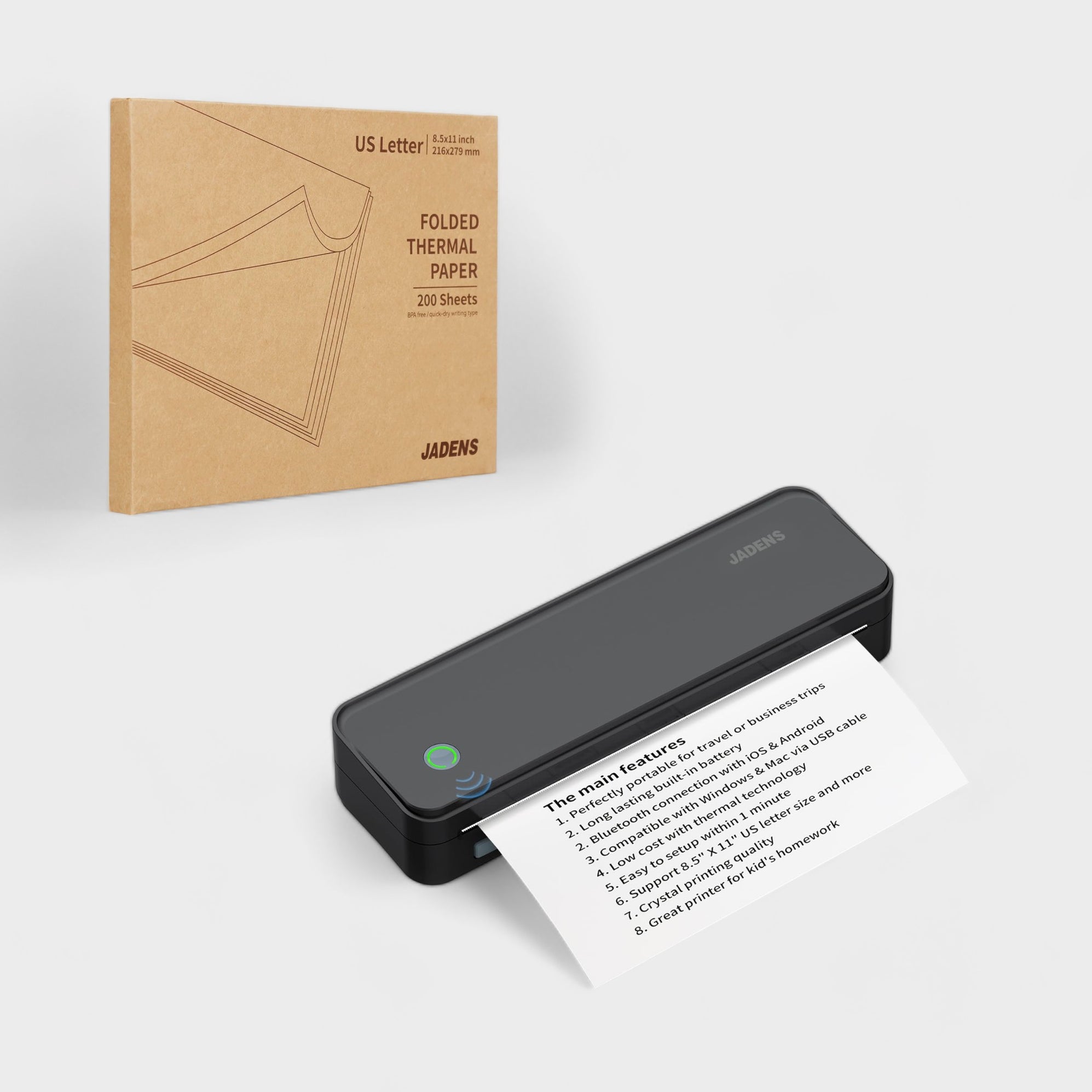 JADENS Bluetooth Portable Printer - Support Letter Size Paper