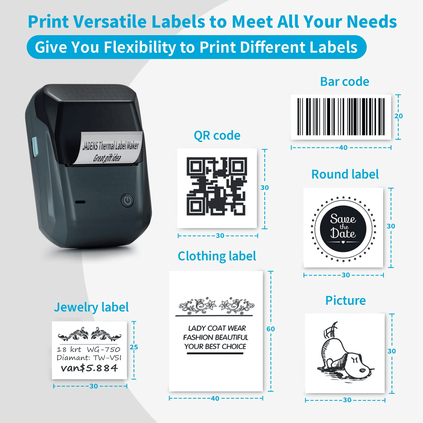 JADENS B1 Bluetooth 2-Inch Label Maker Printer